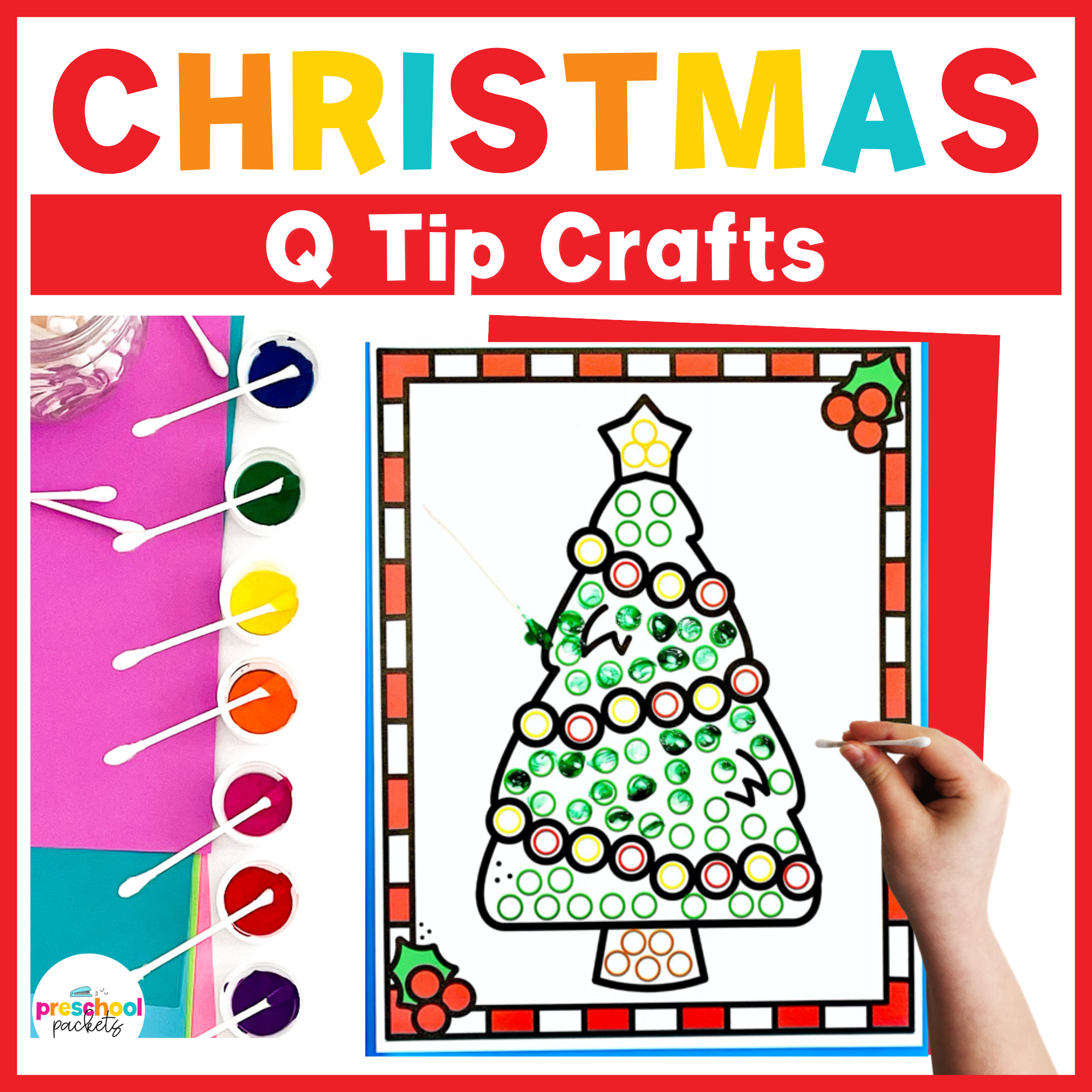 Christmas Crafts Q Tip Painting Fine Motor Activity – Preschool Packets
