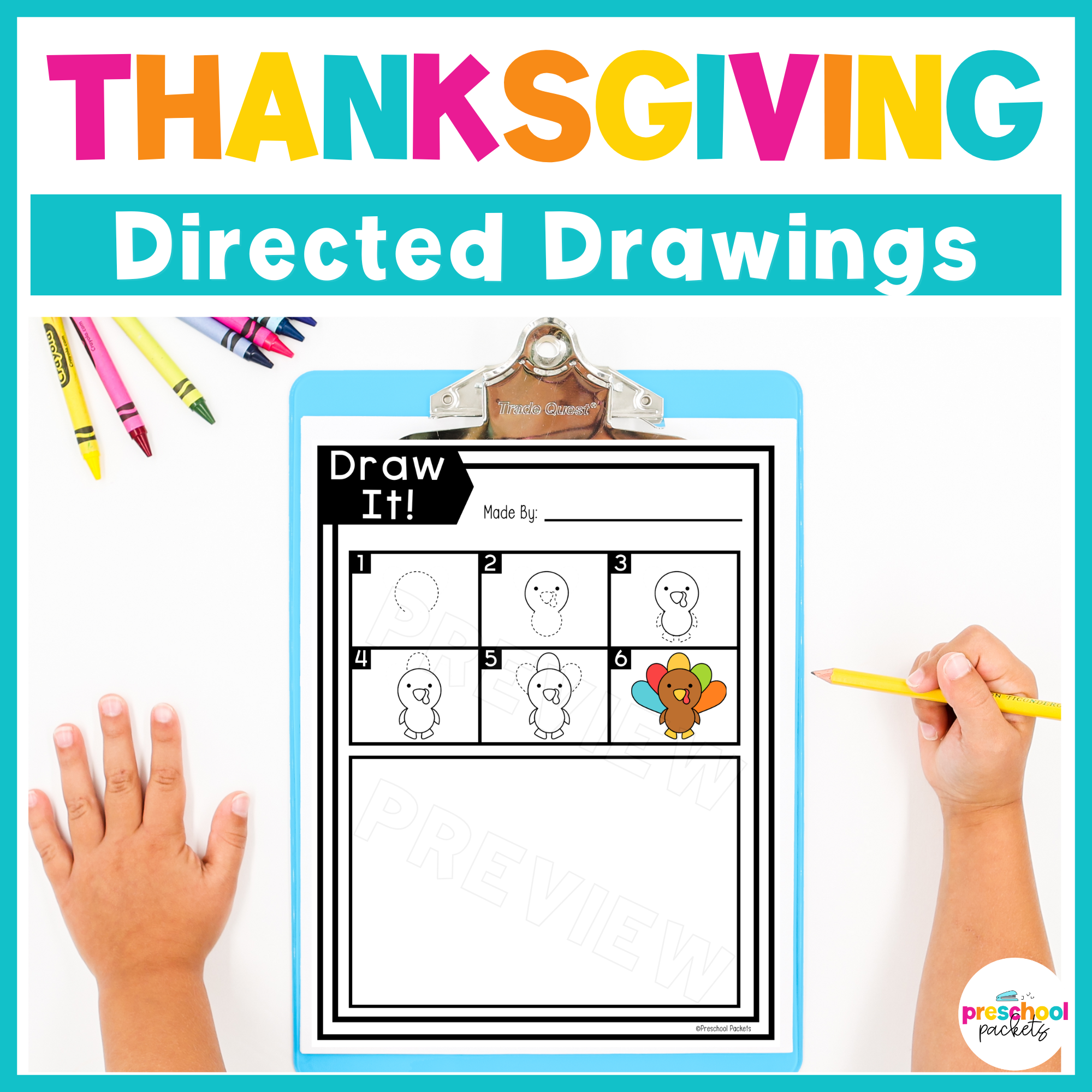 Thanksgiving Directed Drawings For Preschool, PreK and Kindergarten ...