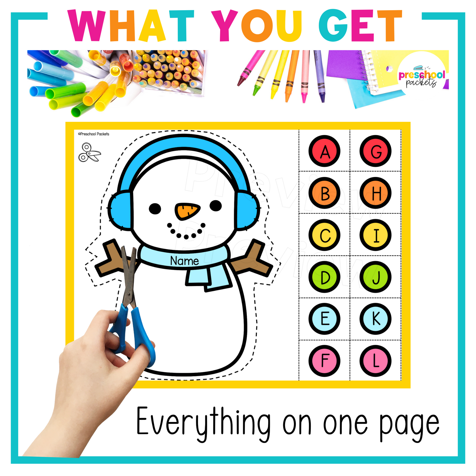 Snowman Buttons Name Craft Editable Winter Craft – Preschool Packets