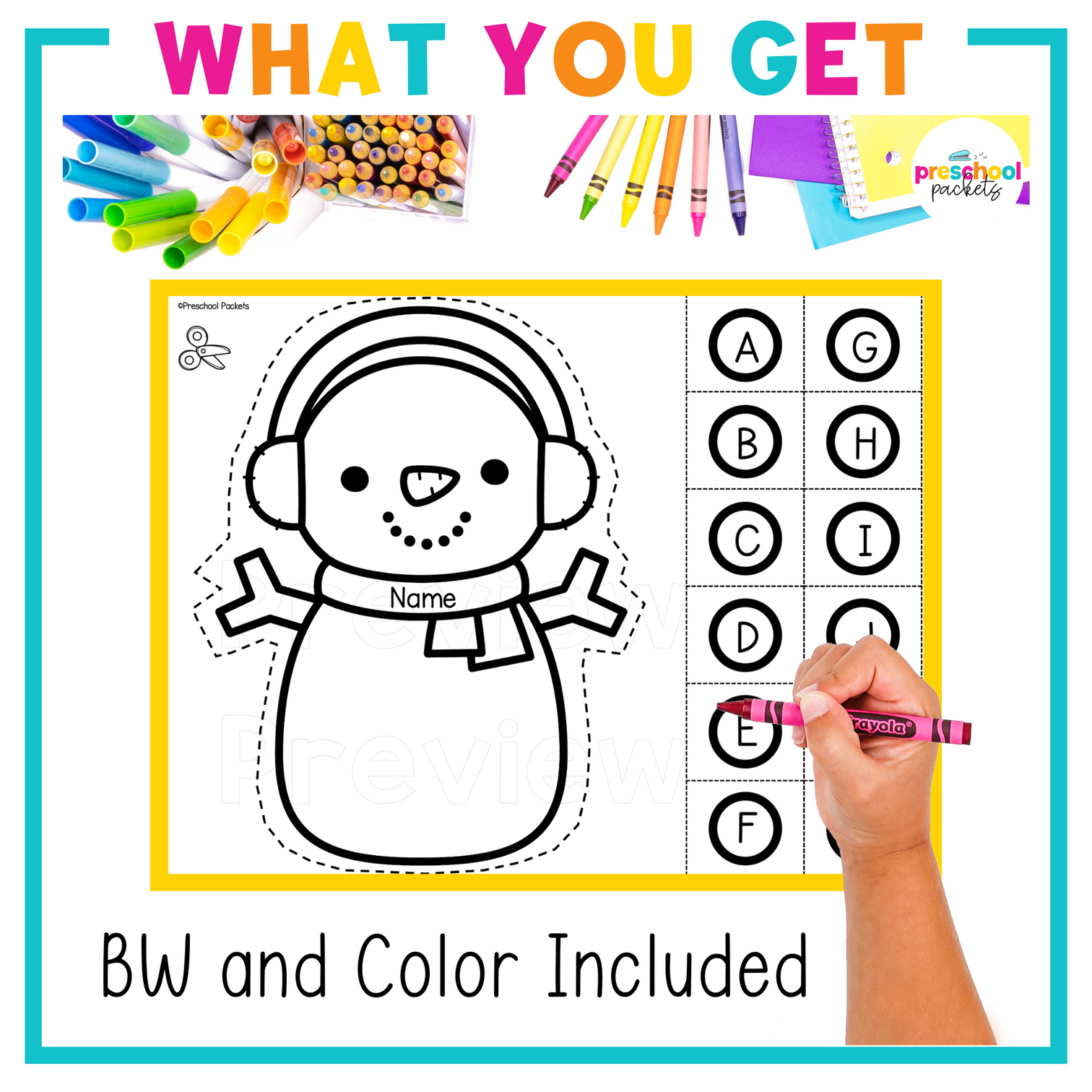 Snowman Buttons Name Craft Editable Winter Craft – Preschool Packets