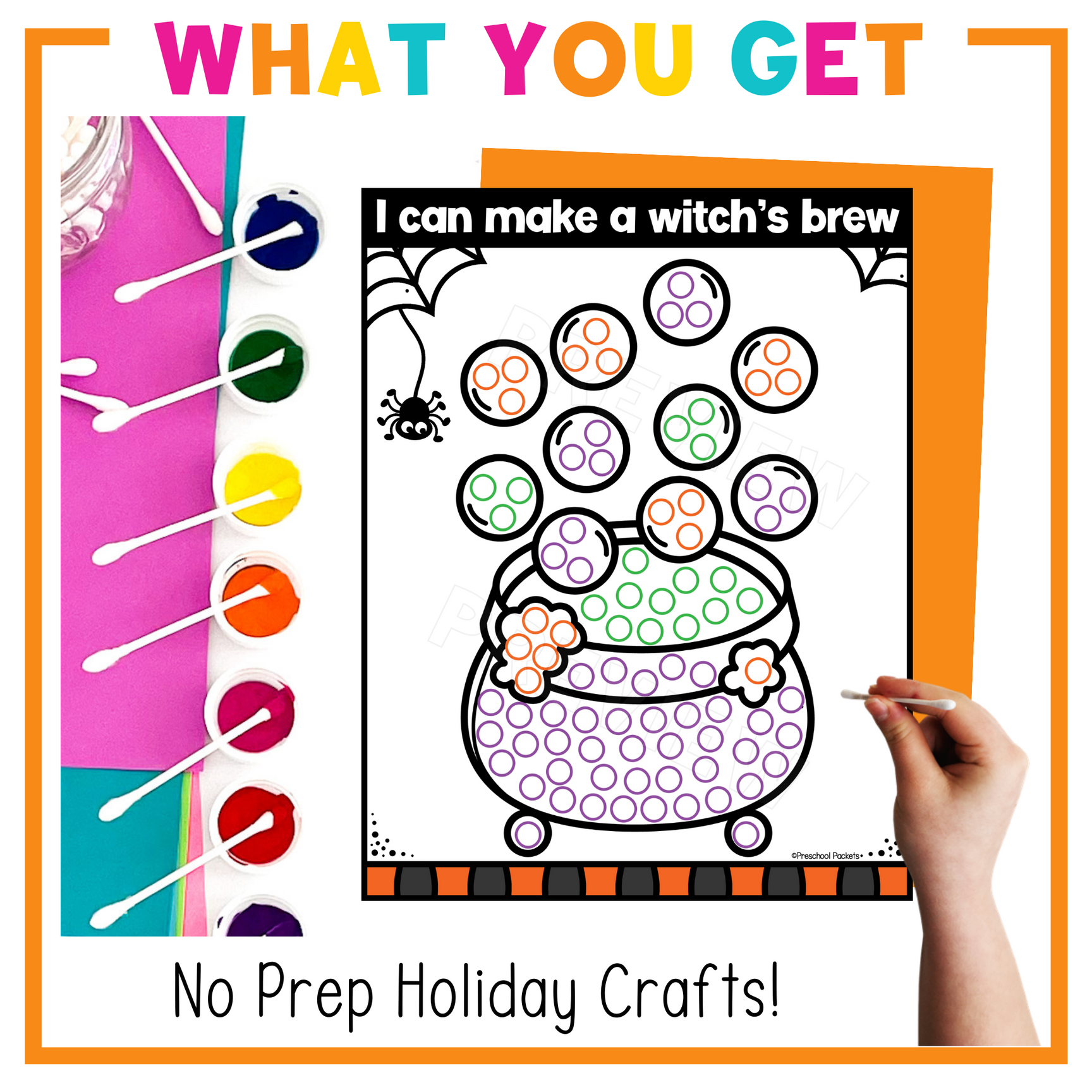 Halloween Crafts Q Tip Painting Fine Motor Activity – Preschool Packets