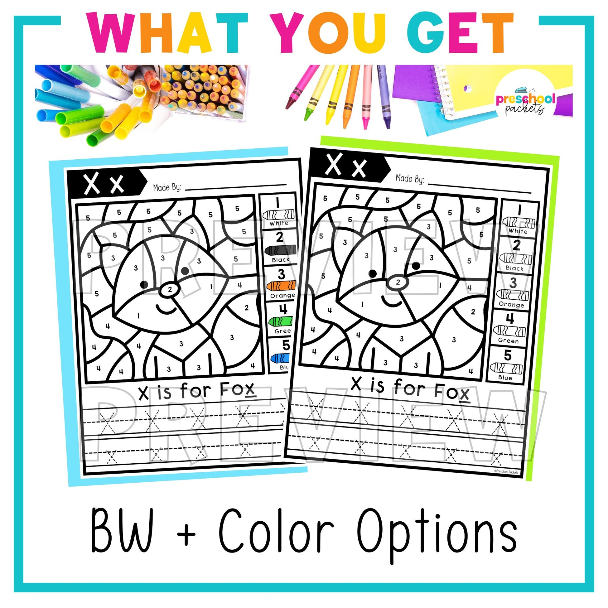 Alphabet Color By Code for Preschool - Letter X – Preschool Packets