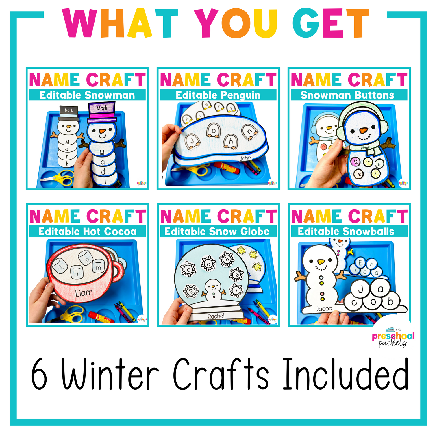 Winter Craft Bundle Editable Name Crafts – Preschool Packets