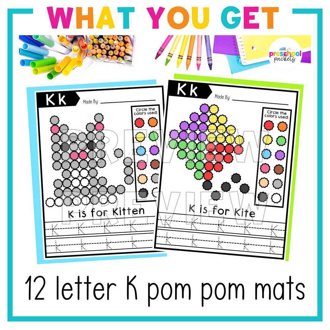 Preschool Pom Pom Fine Motor Mats – Letter K Activity Pack – Preschool ...