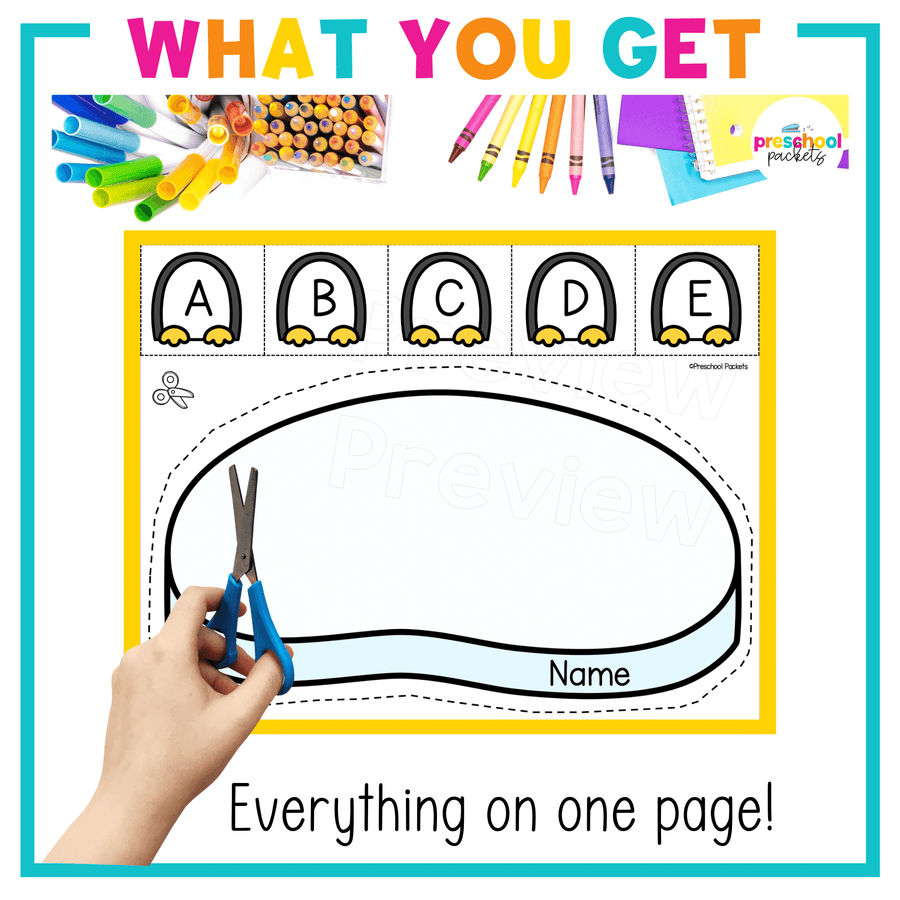 Penguins on an Iceberg Editable Winter Name Craft – Preschool Packets