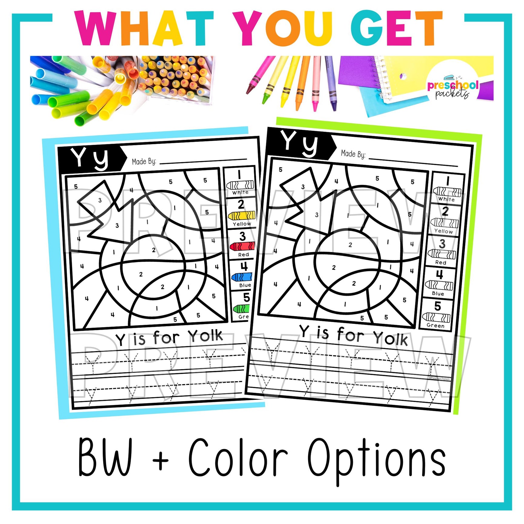 Alphabet Color By Code for Preschool - Letter Y – Preschool Packets