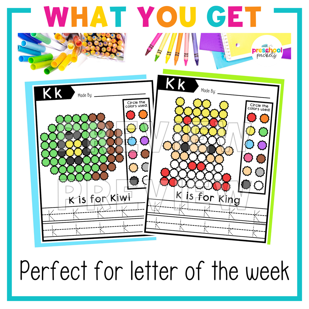 Preschool Pom Pom Fine Motor Mats – Letter K Activity Pack – Preschool ...