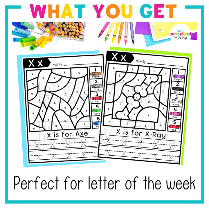 Alphabet Color By Code for Preschool - Letter X – Preschool Packets