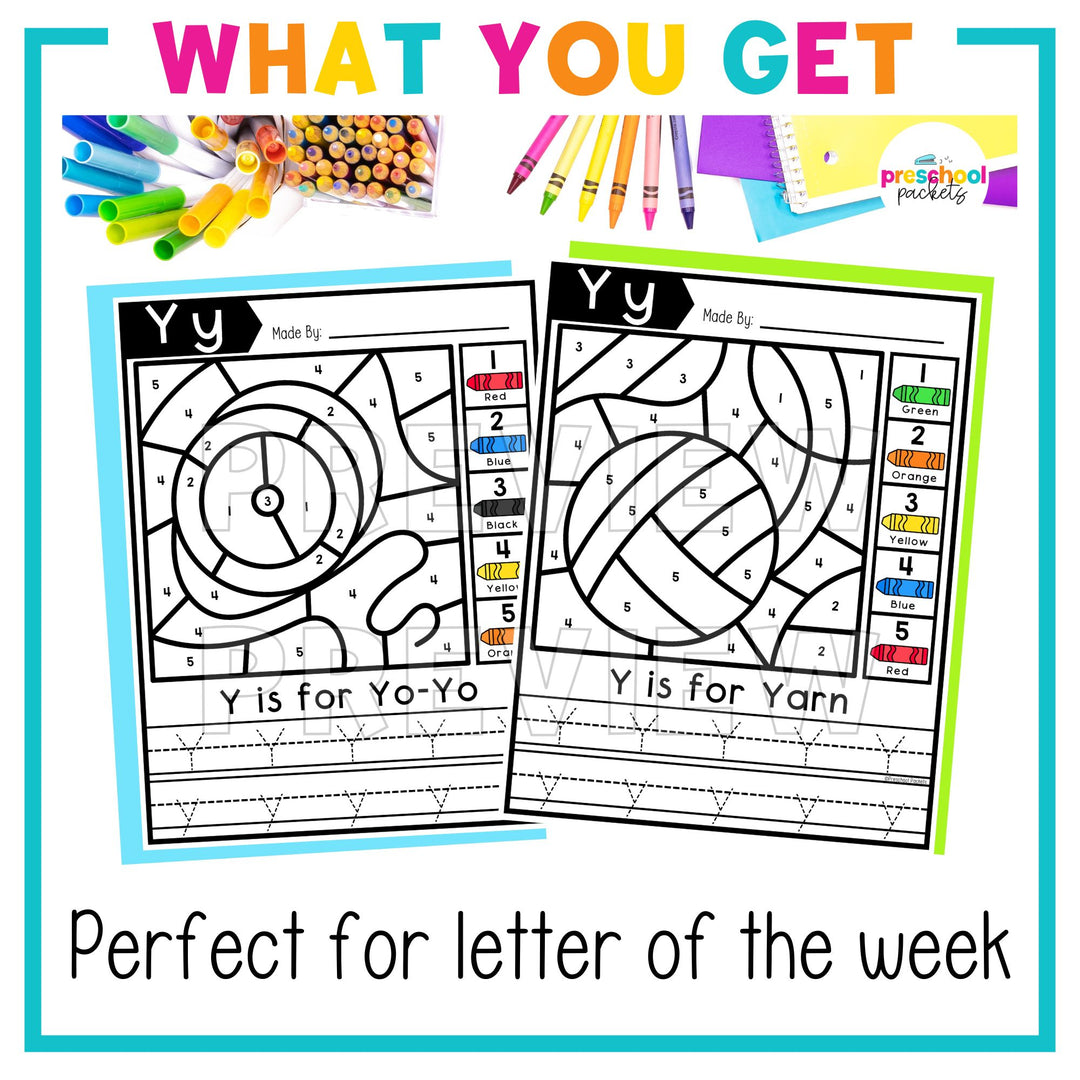Alphabet Color By Code for Preschool - Letter Y – Preschool Packets