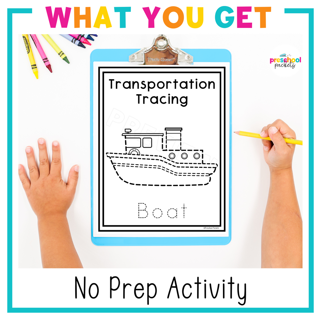 Transportation Tracing Worksheets For Preschool, PreK and Kindergarten ...