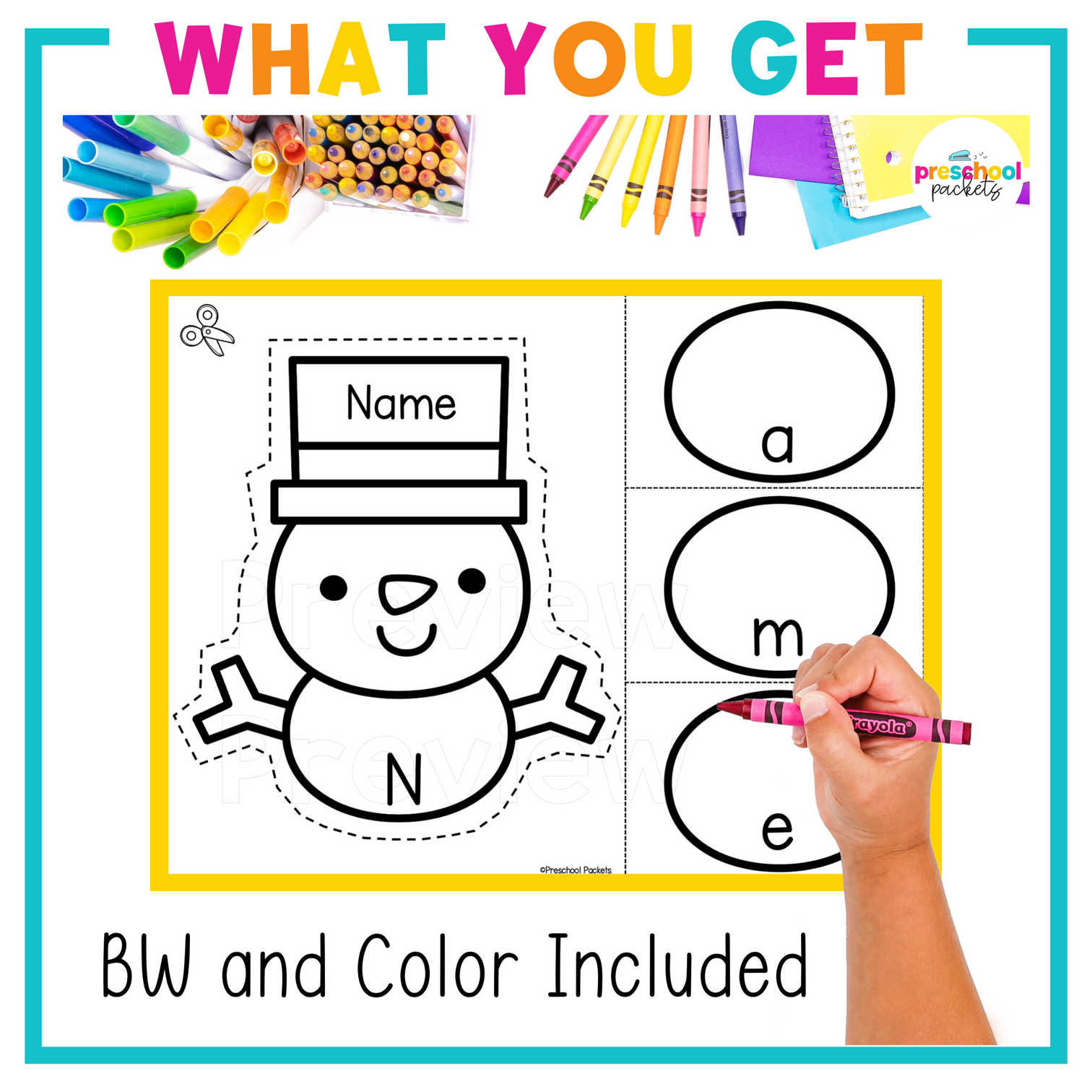 Snowman Name Craft Editable Craft for Winter – Preschool Packets