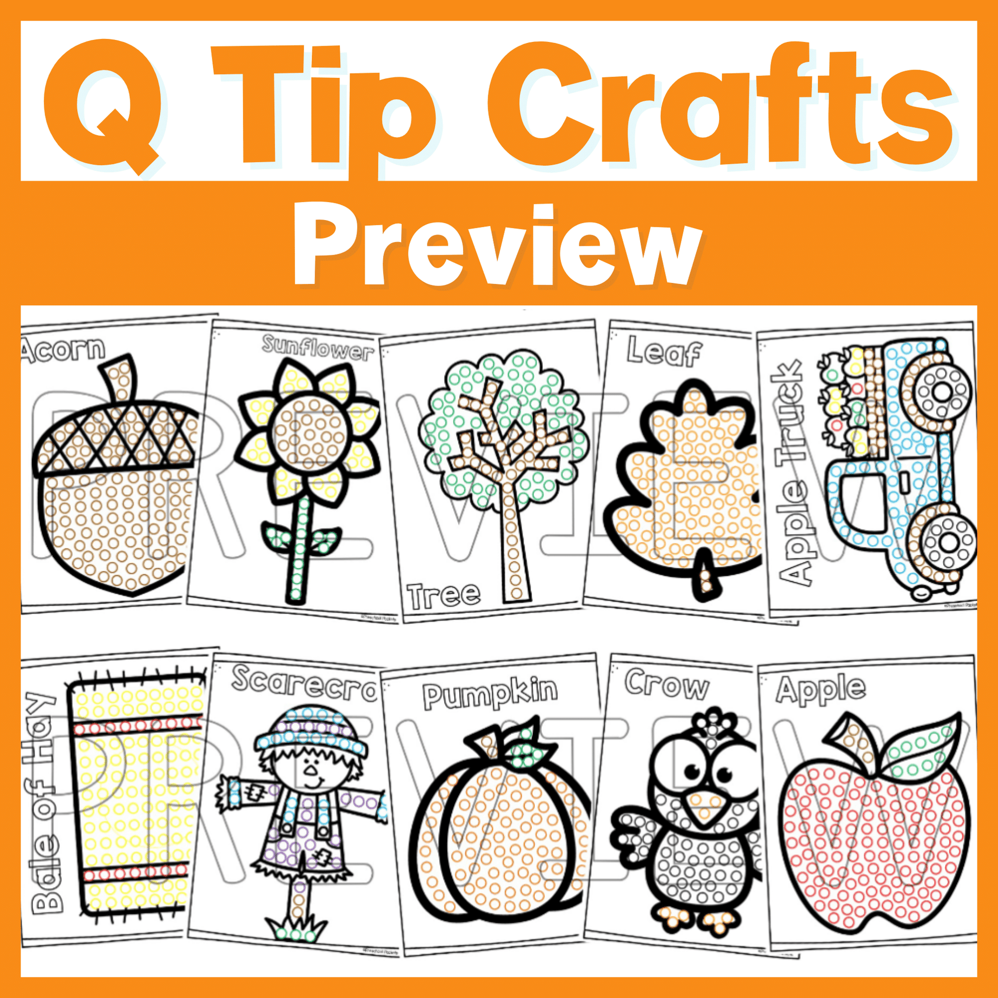 Fall Q Tip Painting Fine Motor Activity Autumn Crafts – Preschool Packets