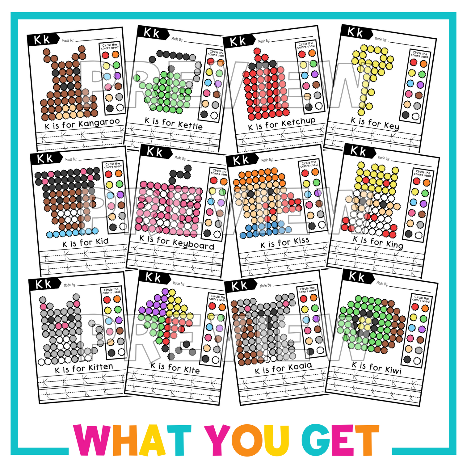 Preschool Pom Pom Fine Motor Mats – Letter K Activity Pack – Preschool ...