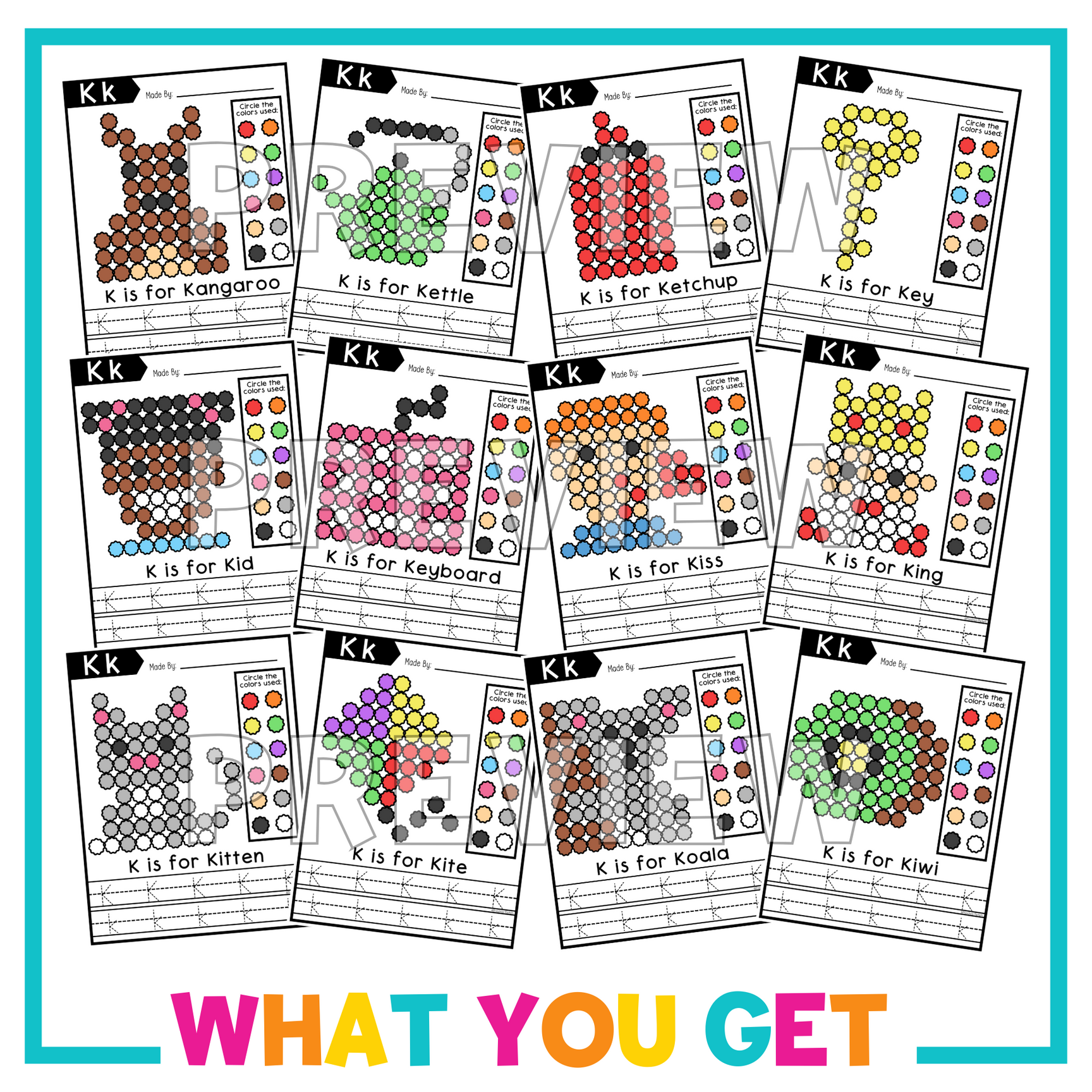 Preschool Pom Pom Fine Motor Mats – Letter K Activity Pack – Preschool ...