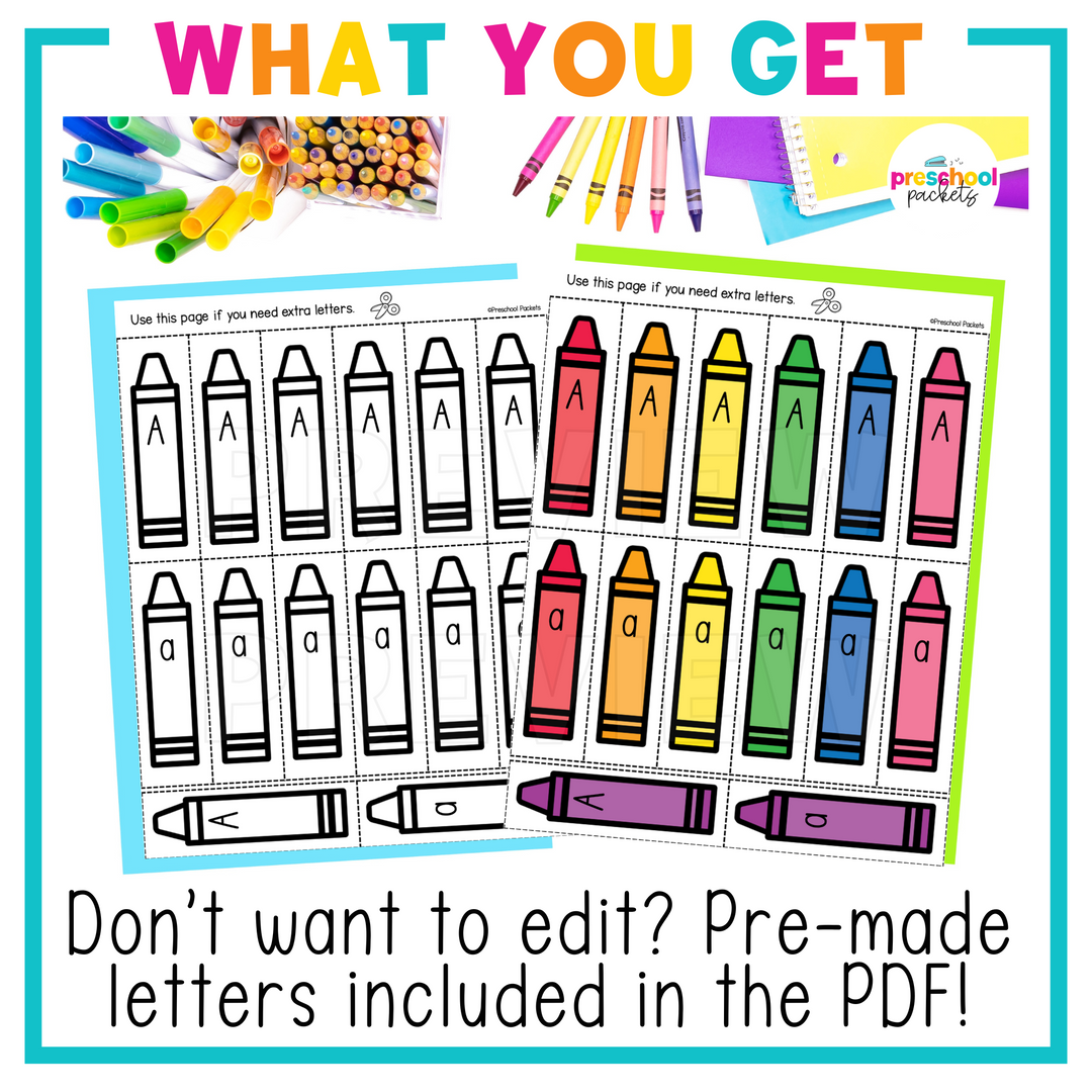 Back To School Name Craft Editable Crayon Box – Preschool Packets