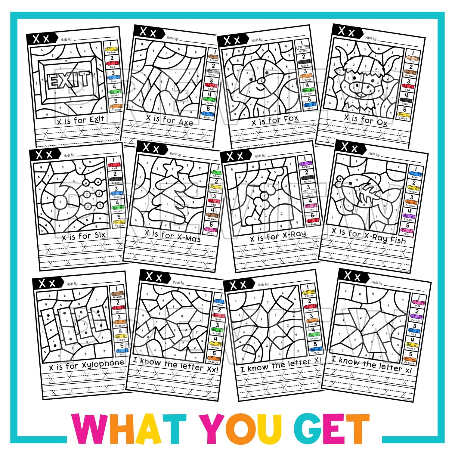 Alphabet Color By Code for Preschool - Letter X – Preschool Packets