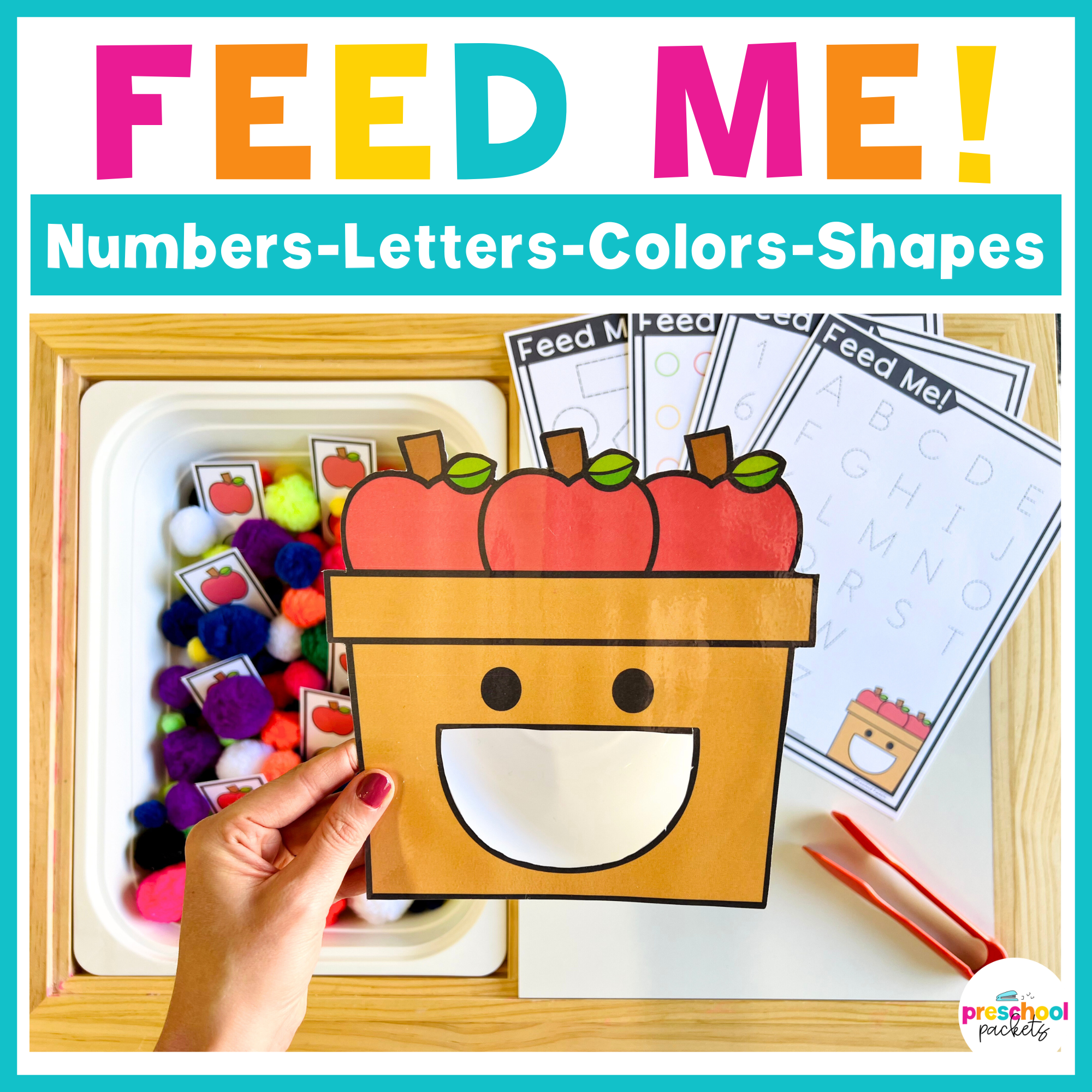 Apple Basket Feed Me Letters, Numbers, Shapes, and Colors centers for ...